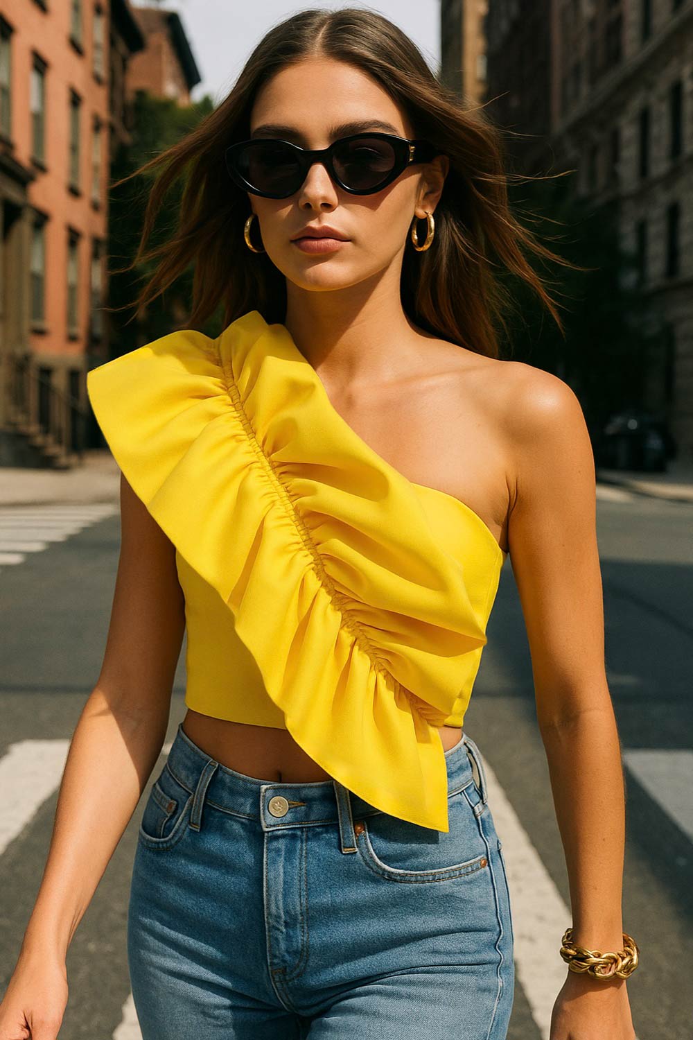 Crop top Linda asimétrico con olanes – HIGHSTREET
