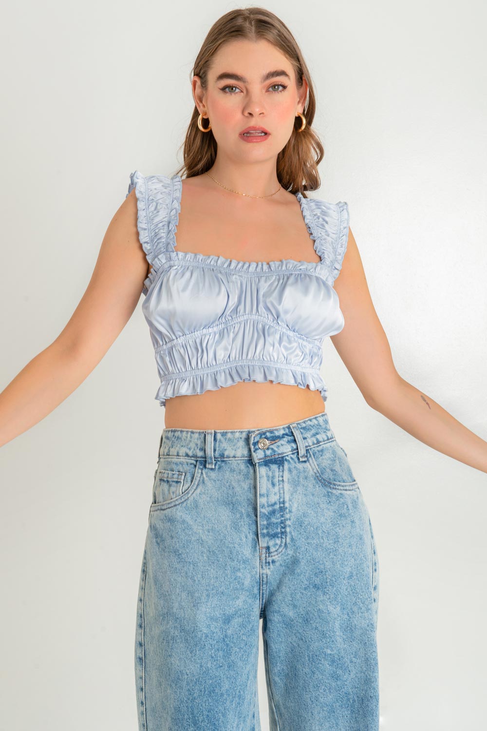Crop top satinado plisado tirantes con olanes – HIGHSTREET